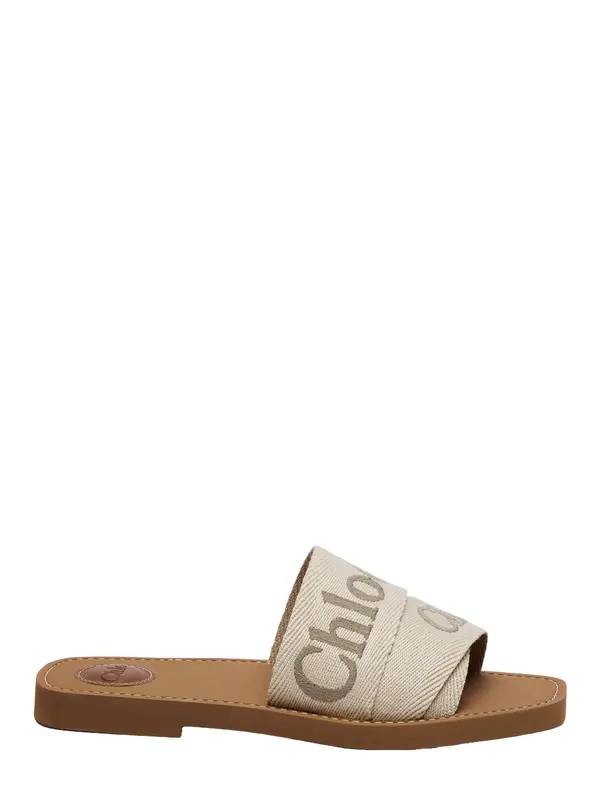 Chloé Woody Logo Canvas Slides - Beige