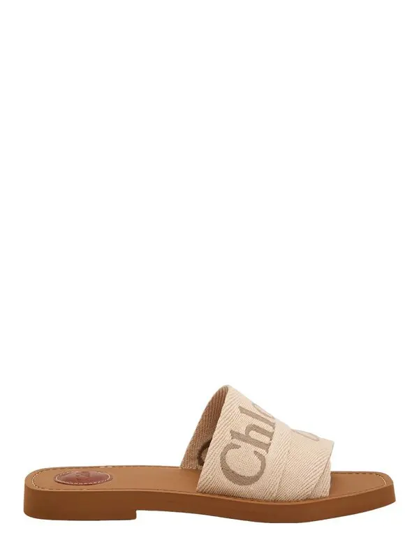 Chloé Woody Logo Canvas Slides - Beige