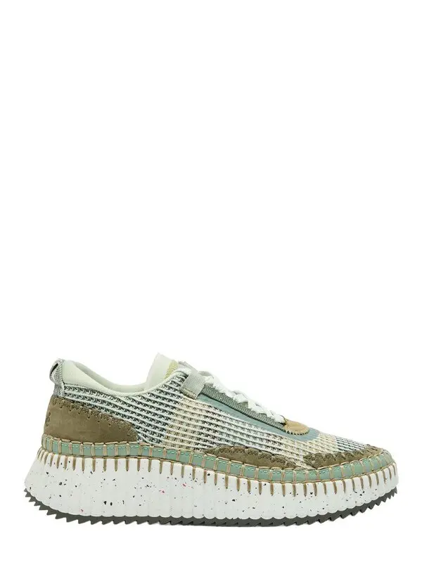 Chloé Nama Panelled Knitted Sneakers - Khaki