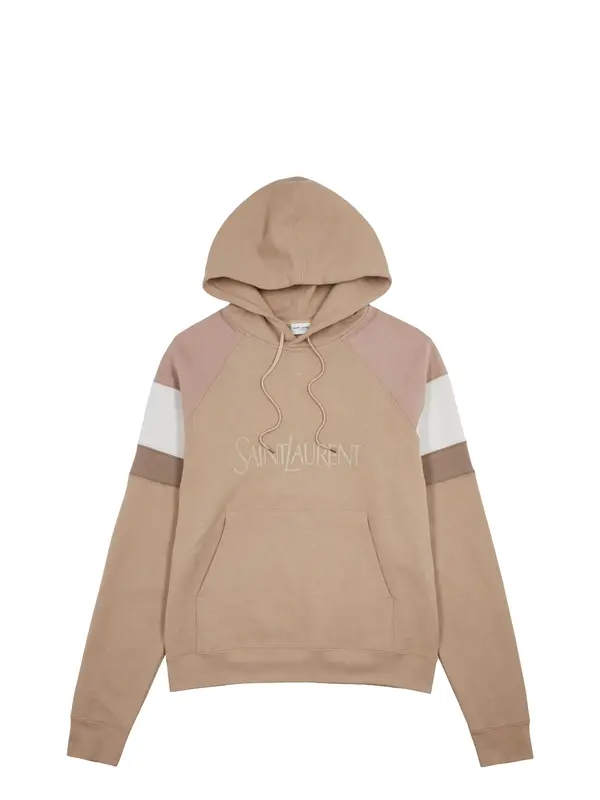 Saint Laurent Logo Hooded Cotton Sweatshirt - Beige