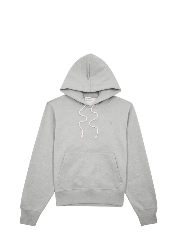 Saint Laurent Logo-embroidered Hooded Cotton Sweatshirt - Grey