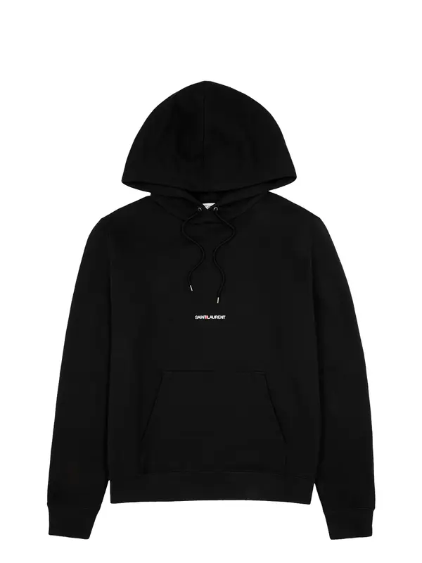 Saint Laurent Logo Hooded Cotton Sweatshirt - Black