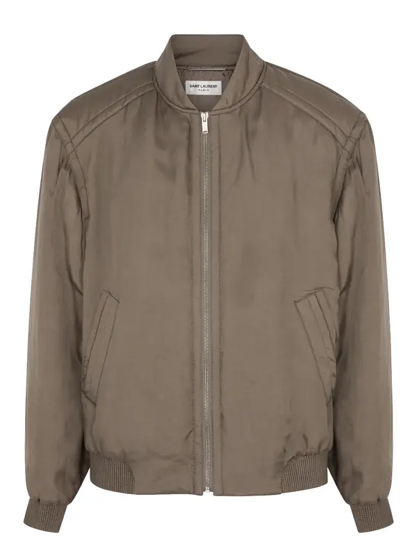 Saint Laurent Teddy Washed Satin Bomber Jacket - Khaki
