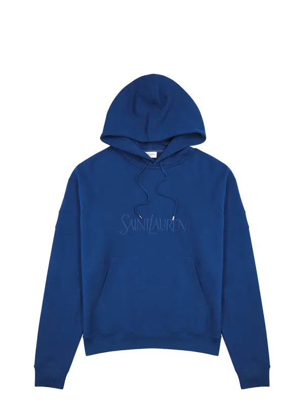 Saint Laurent Logo-embroidered Hooded Cotton Sweatshirt - Blue