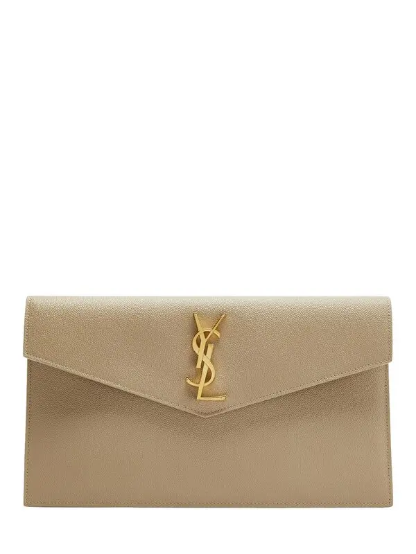 Saint Laurent Uptown Pebbled Leather Pouch - Beige