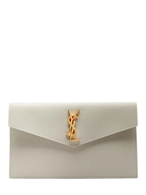 Saint Laurent Uptown Pebbled Leather Pouch - White