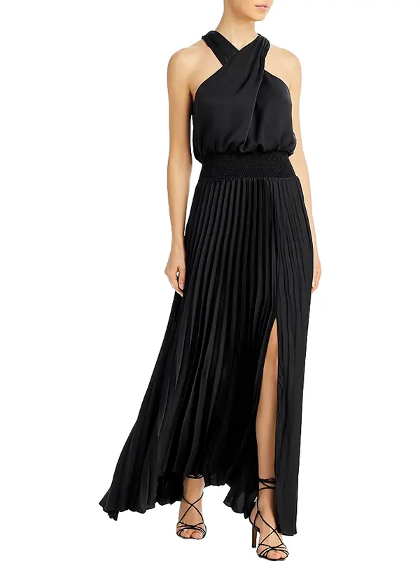 Ramy Brook Arina Pleated Halter Dress - Black