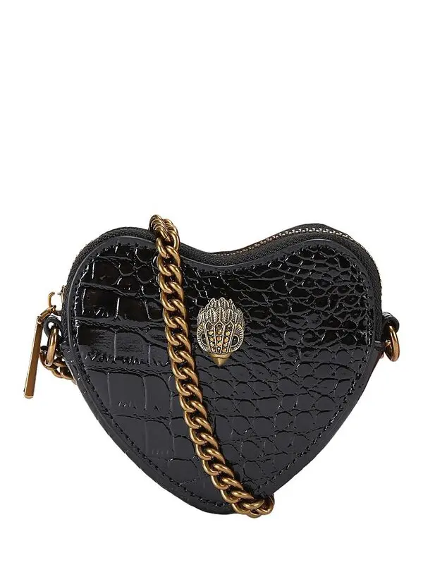 Kurt Geiger Micro Heart Crossbody - Black Croc-embossed Leather