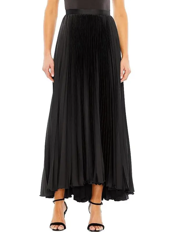 Mac Duggal Long Pleated Satin Skirt - Black
