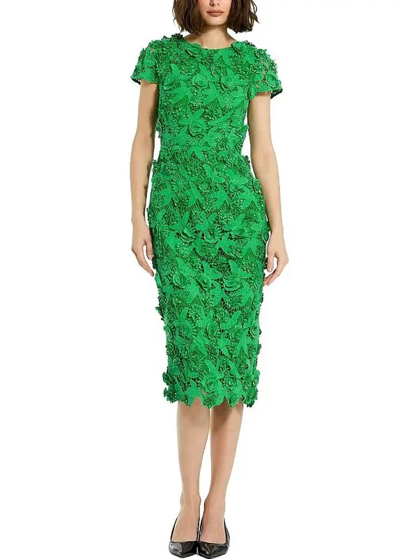 Mac Duggal Floral Lace Midi Dress - Spring Green