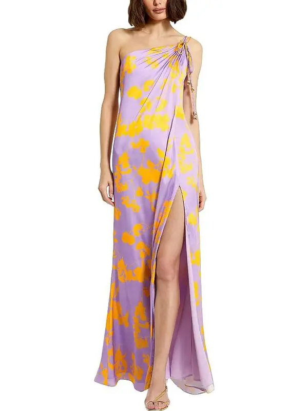 Mac Duggal Printed Charmeuse One Shoulder Gown - Orchid Multi