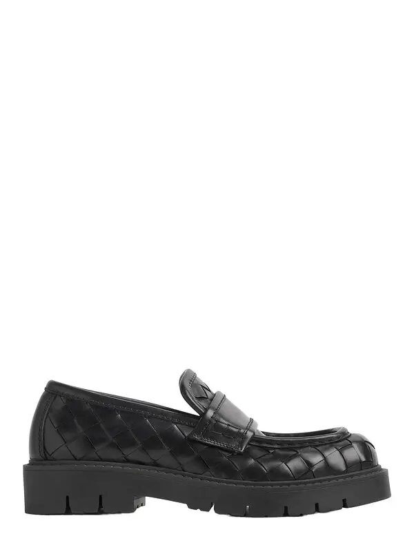 Bottega Veneta Haddock Intrecciato Leather Loafers - Black