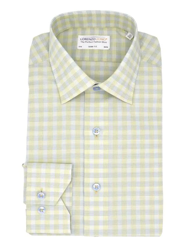 Lorenzo Uomo Trim Fit Check Stretch Cotton Dress Shirt - Yellow