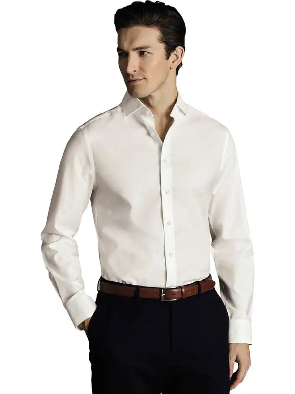 CHARLES TYRWHITT Non-iron Twill Cutaway Slim Fit Shirt Single Cuff - Ivory
