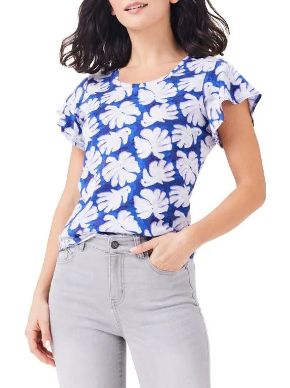NIC+ZOE Palm Print Flutter Sleeve T-shirt - Blue Multis