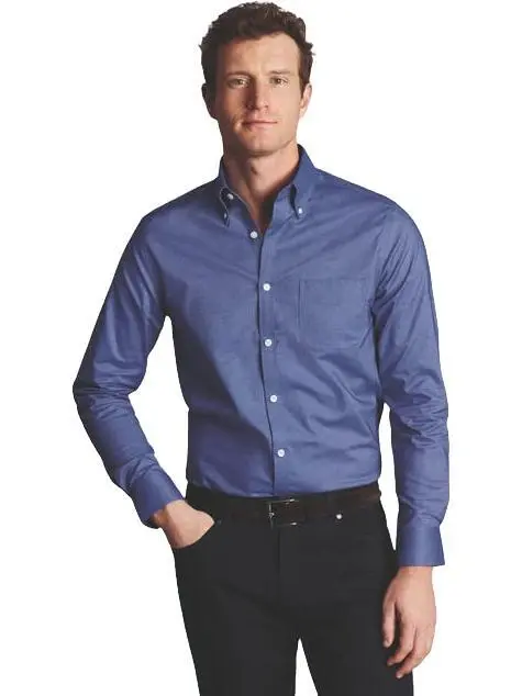 CHARLES TYRWHITT Slim Fit Button-down Collar Non-iron Stretch Oxford Shirt - Cobalt Blue