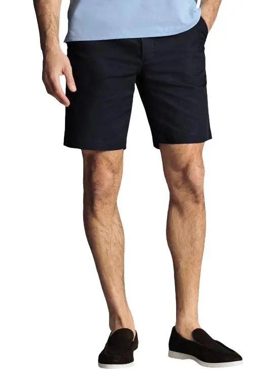CHARLES TYRWHITT Cotton Linen Tapered Shorts - Blue
