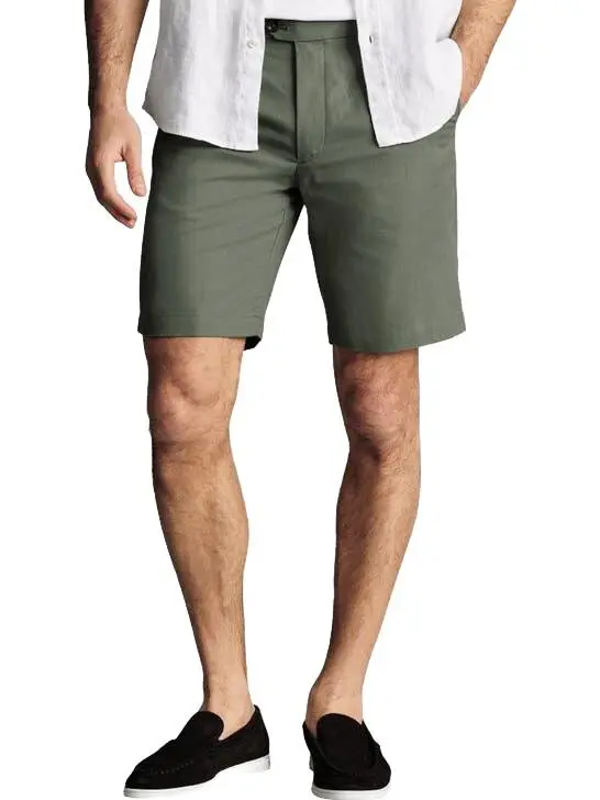 CHARLES TYRWHITT Cotton Linen Tapered Shorts - Green