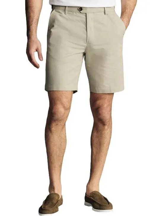 CHARLES TYRWHITT Cotton Linen Tapered Shorts - Stone