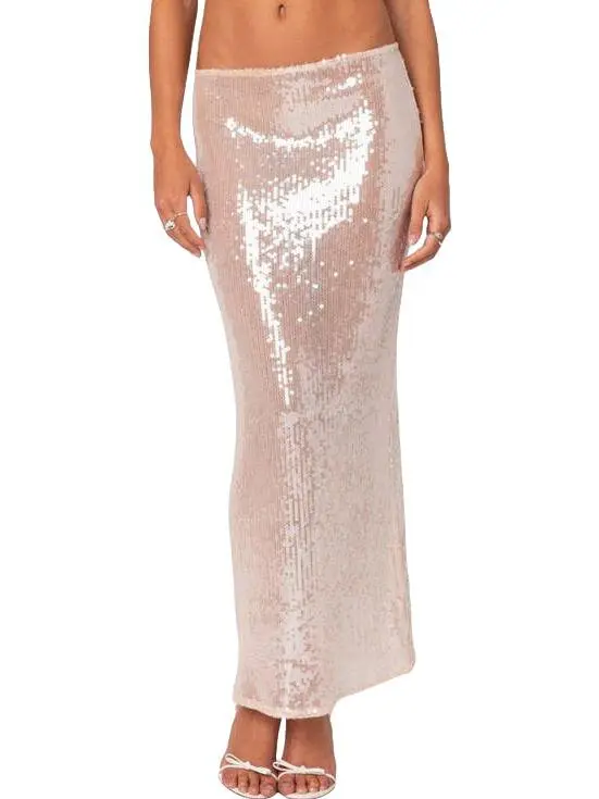 EDIKTED Riki Sequin Maxi Skirt - Light-pink