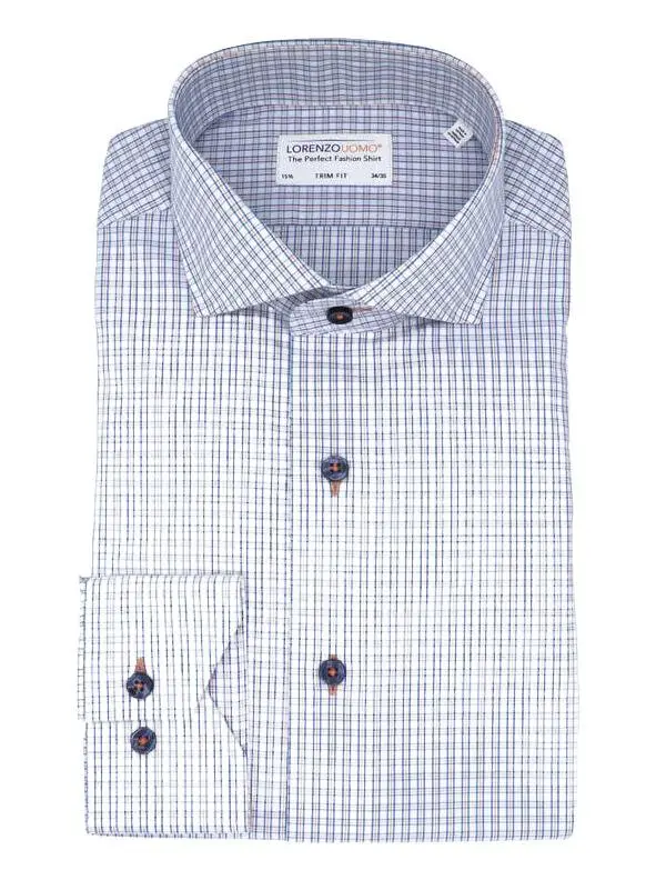 Lorenzo Uomo Trim Fit Check Oxford Cloth Dress Shirt - White/orange/blue
