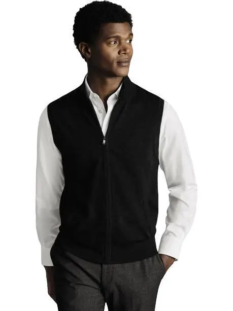 CHARLES TYRWHITT Merino Wool Zip Vest - Charcoal Grey