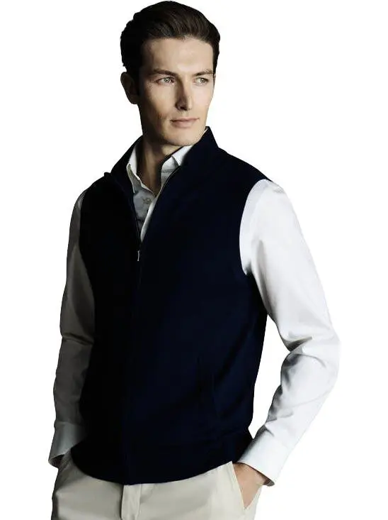 CHARLES TYRWHITT Merino Wool Zip Vest - Navy