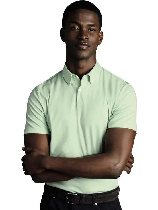 CHARLES TYRWHITT Plain Short Sleeve Jersey Polo - Light Green