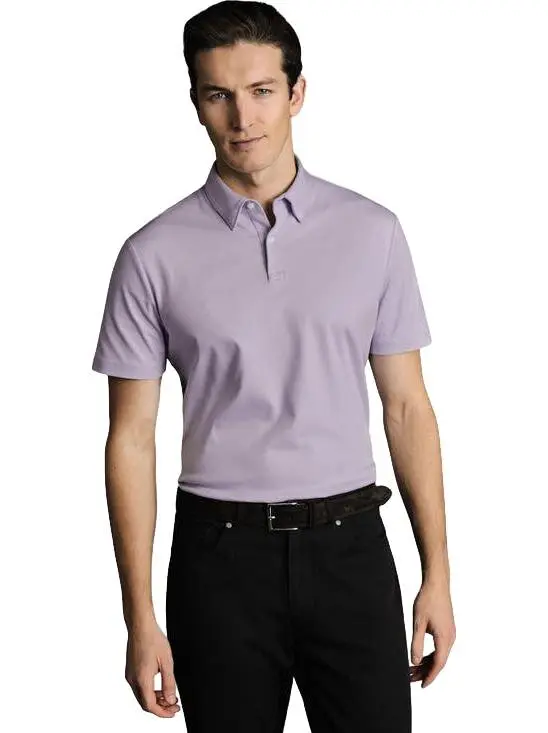 CHARLES TYRWHITT Plain Short Sleeve Jersey Polo - Lilac Purple