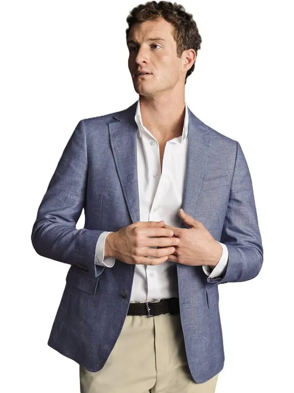 CHARLES TYRWHITT Linen Cotton Slim Fit Jacket - Cobalt Blue