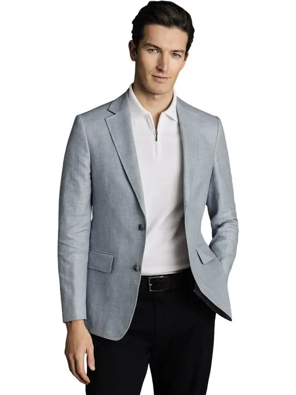 CHARLES TYRWHITT Linen Cotton Slim Fit Jacket - Mid Blue