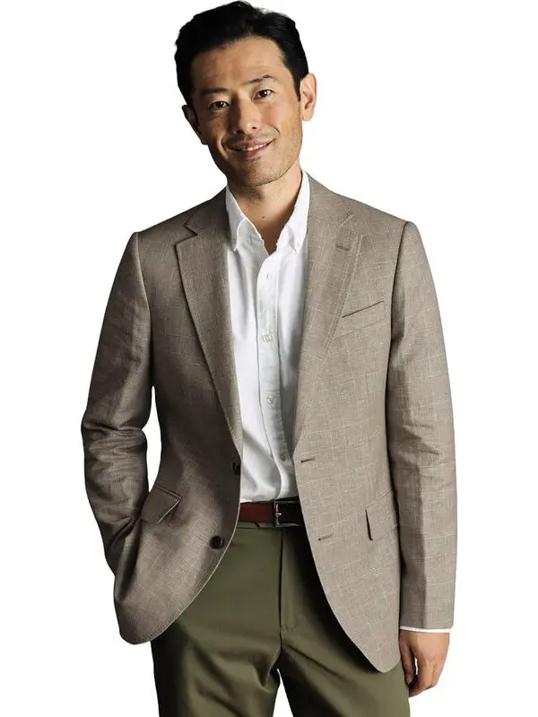 CHARLES TYRWHITT Linen Cotton Slim Fit Jacket - Mocha