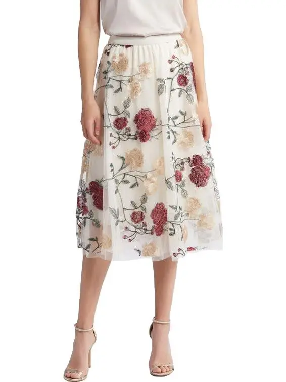 NIKKI LUND Virginia Floral Midi Skirt - Ivory
