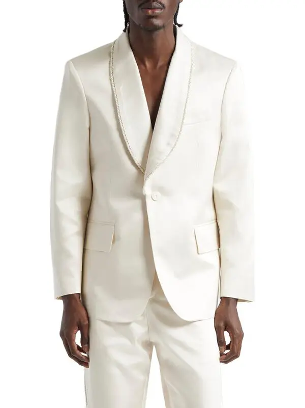 BODE Shawl Collar Silk Twill Tuxedo Jacket - Ecru
