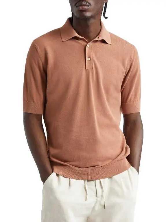 Thom Sweeney Cotton Air Crepe Polo - Burnt Orange