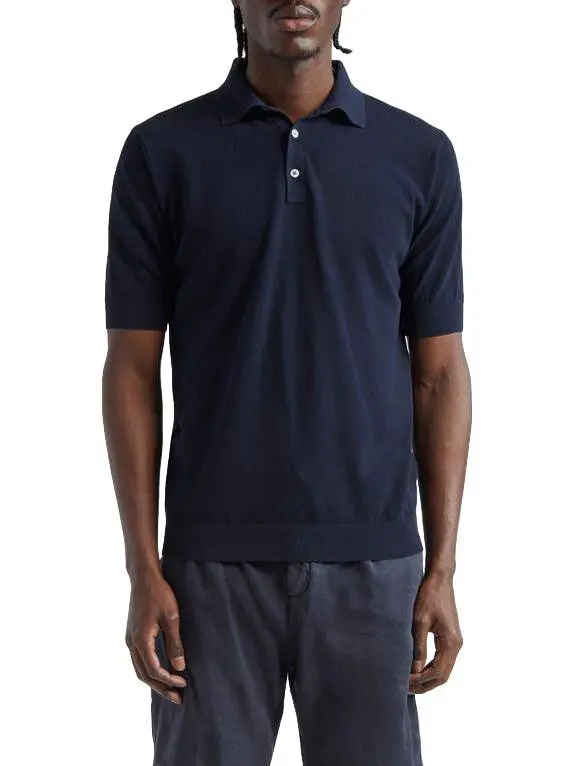 Thom Sweeney Cotton Air Crepe Polo - Navy