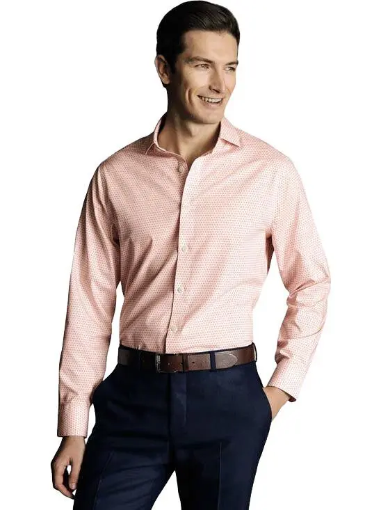 CHARLES TYRWHITT Slim Fit Semi-cutaway Collar Non-iron Floral Geo Print Shirt - Pink