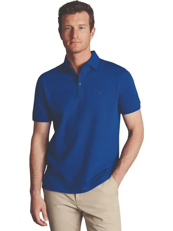 CHARLES TYRWHITT Solid Short Sleeve Cotton Tyrwhitt Pique Polo - Cobalt Blue