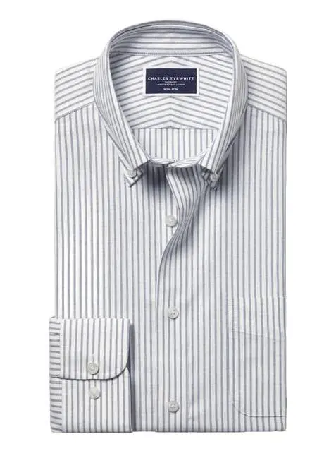 CHARLES TYRWHITT Slim Fit Button-down Collar Non-iron Stretch Stripe Oxford Shirt - Indigo Blue