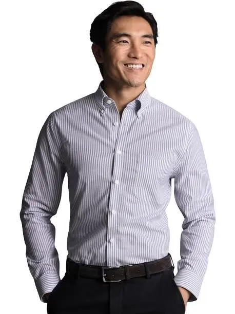 CHARLES TYRWHITT Slim Fit Button-down Collar Non-iron Stretch Stripe Oxford Shirt - Mid Blue