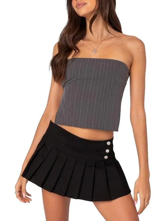 EDIKTED Pinstripe Strapless Top - Gray-and-white