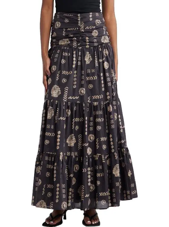 Rails Agatha Floral Tiered Cotton Maxi Skirt - Beach Shells