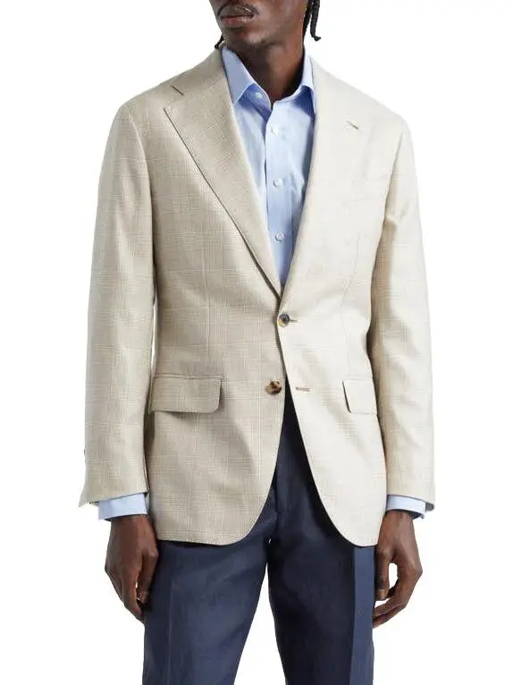 Thom Sweeney Glen Plaid Cashmere & Silk Sport Coat - Oat Check
