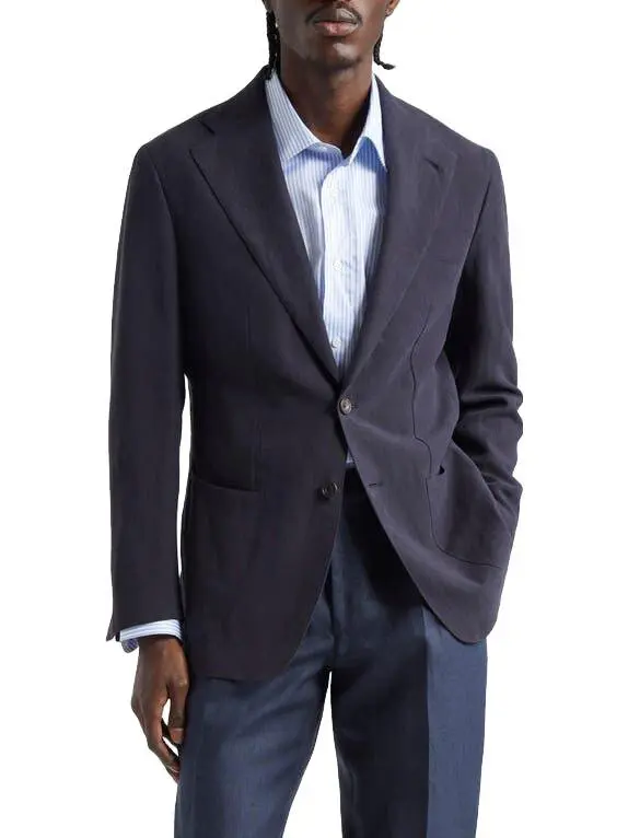 Thom Sweeney Notched Lapel Linen Sport Coat - Navy