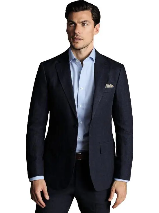 CHARLES TYRWHITT Linen Slim Fit Jacket - Dark Navy