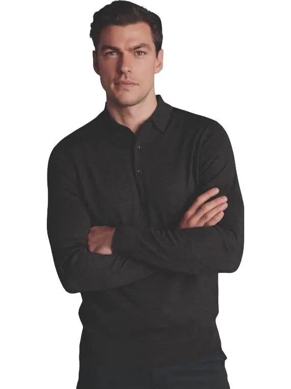 CHARLES TYRWHITT Merino Long Sleeve Polo Sweater - Dark Charcoal