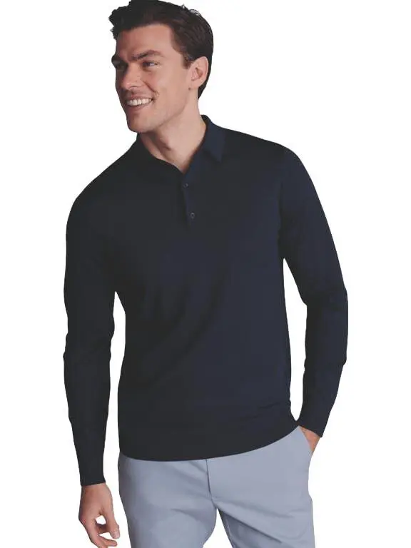 CHARLES TYRWHITT Merino Long Sleeve Polo Sweater - Navy