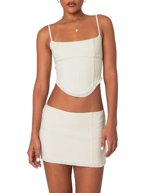 EDIKTED Thora Lace-up Back Corset Top - Cream