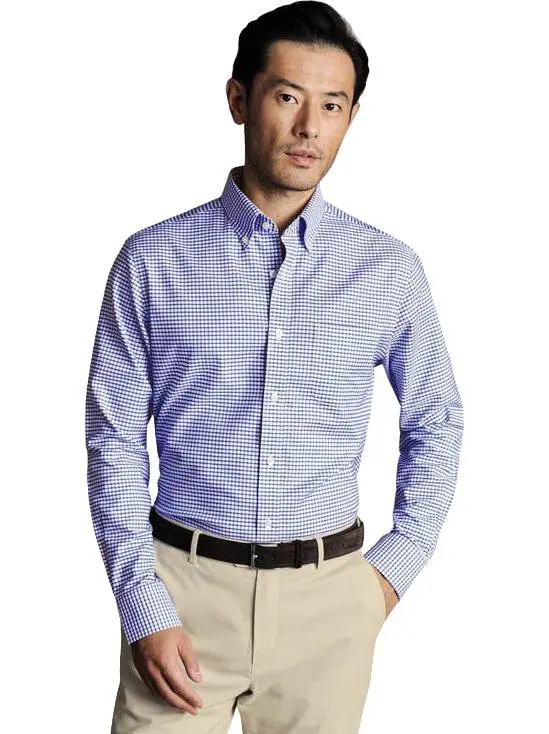 CHARLES TYRWHITT Slim Fit Button-down Collar Non-iron Stretch Check Oxford Shirt - Cornflower Blue
