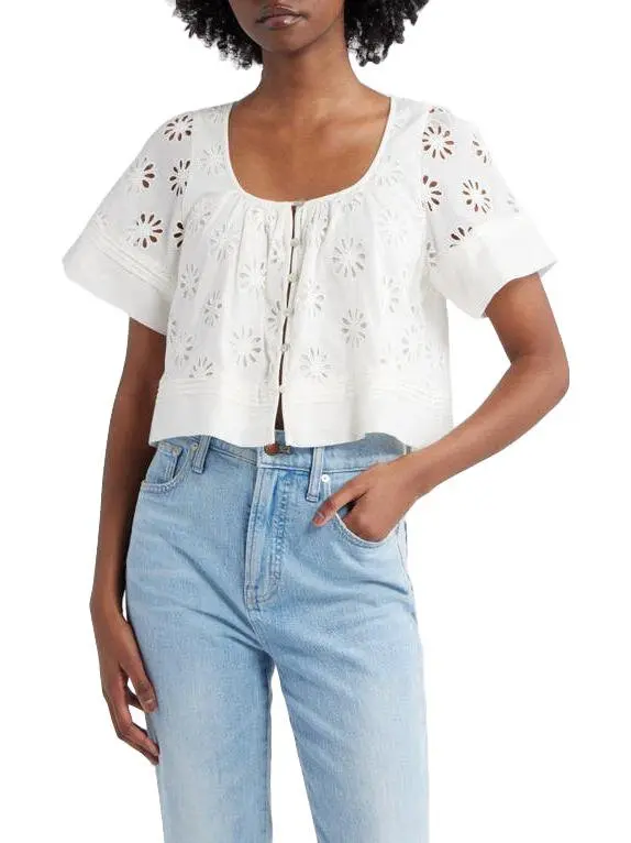 Rails Bambina Cotton Eyelet Trapeze Top - White